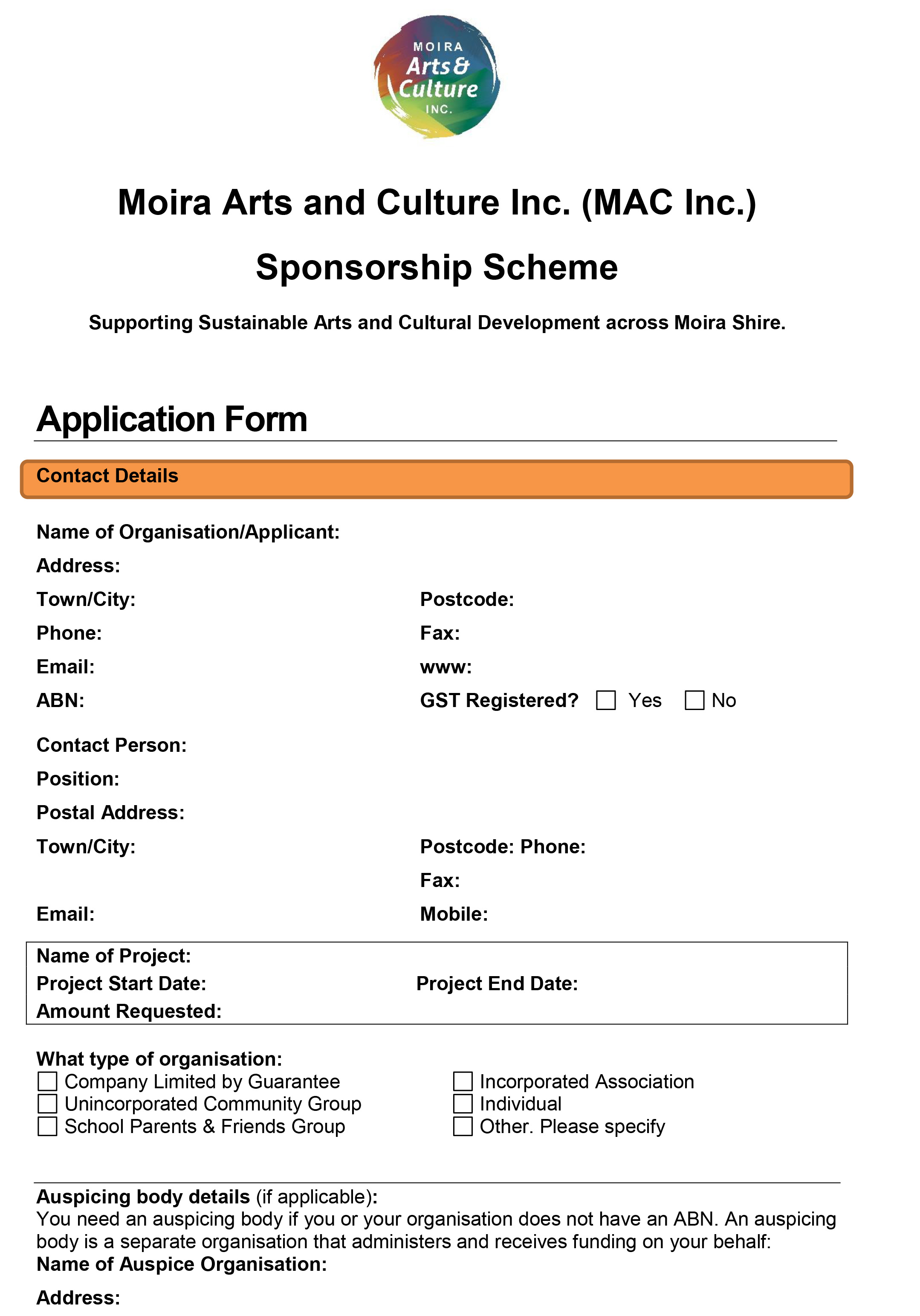 Sponsorship Scheme | Moira Arts and Culture Inc. – MAC Inc.